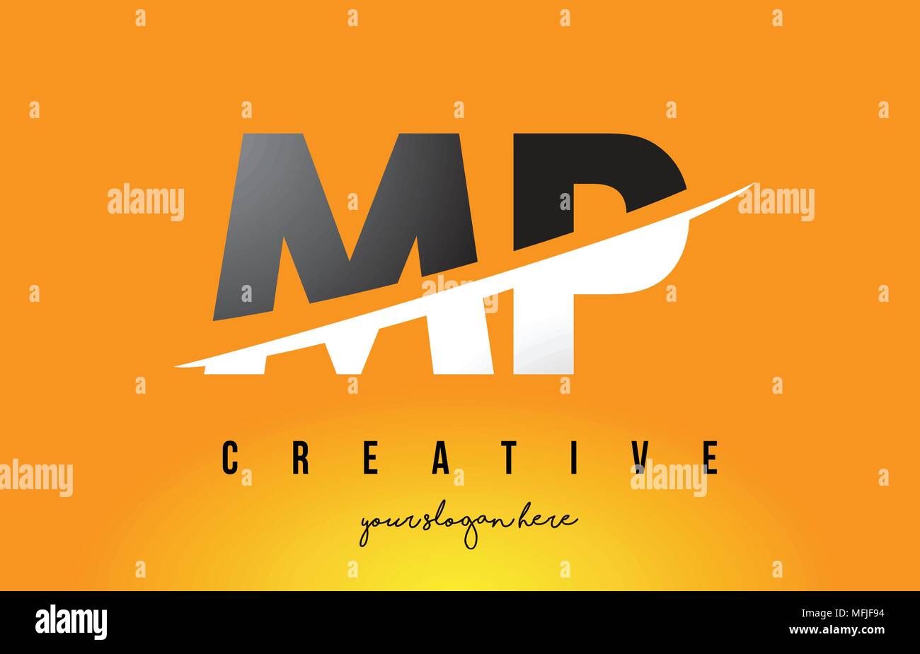 MP M P Letter Modern Logo Design with Swoosh Cutting the Middle Letters ...
