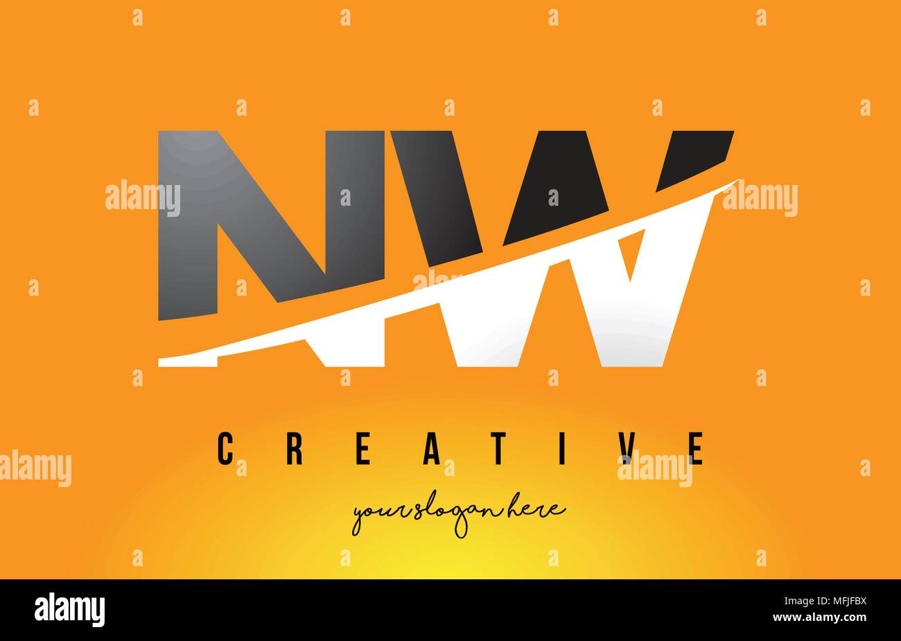 NW N W Letter Modern Logo Design with Swoosh Cutting the Middle Letters ...