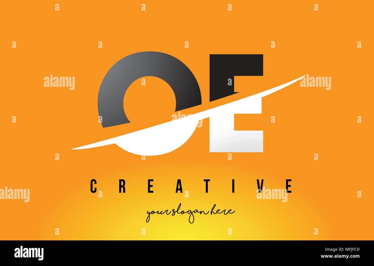 OE O E Letter Modern Logo Design with Swoosh Cutting the Middle Letters ...