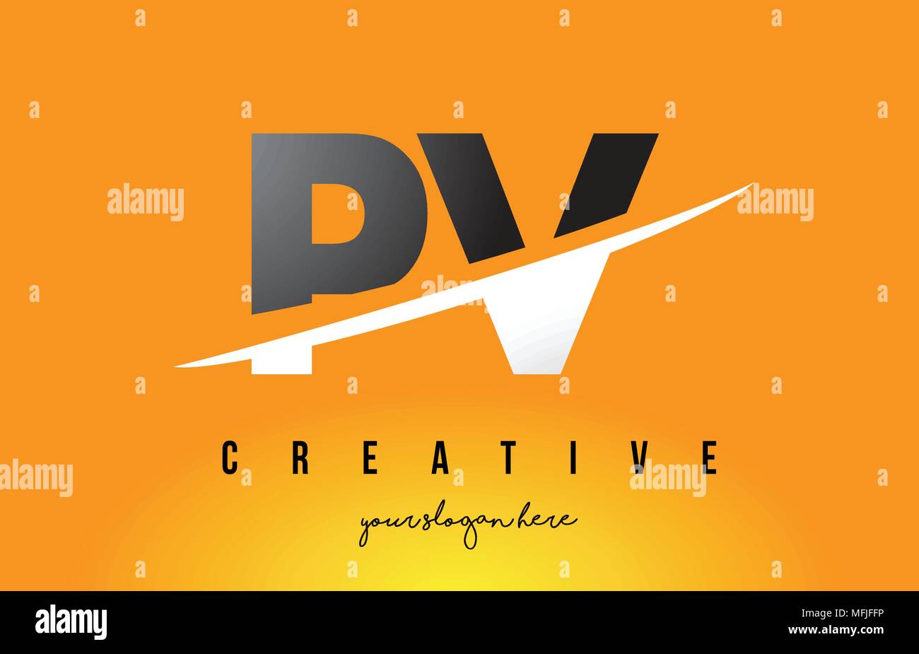 PV P V Letter Modern Logo Design with Swoosh Cutting the Middle Letters ...