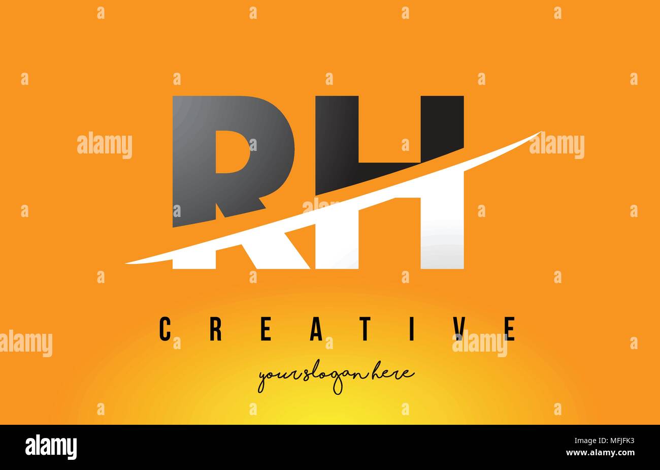 RH R H Letter Modern Logo Design with Swoosh Cutting the Middle Letters ...