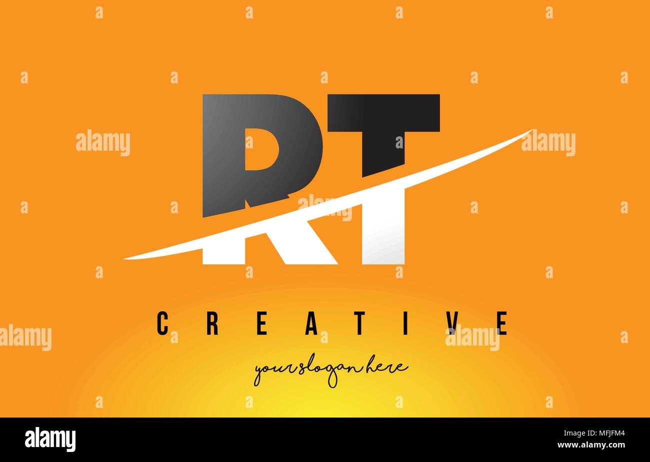 RT R T Letter Modern Logo Design with Swoosh Cutting the Middle Letters ...