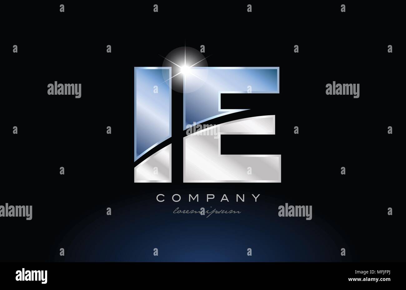 alphabet letter ie i e logo design with metal blue color suitable for a ...