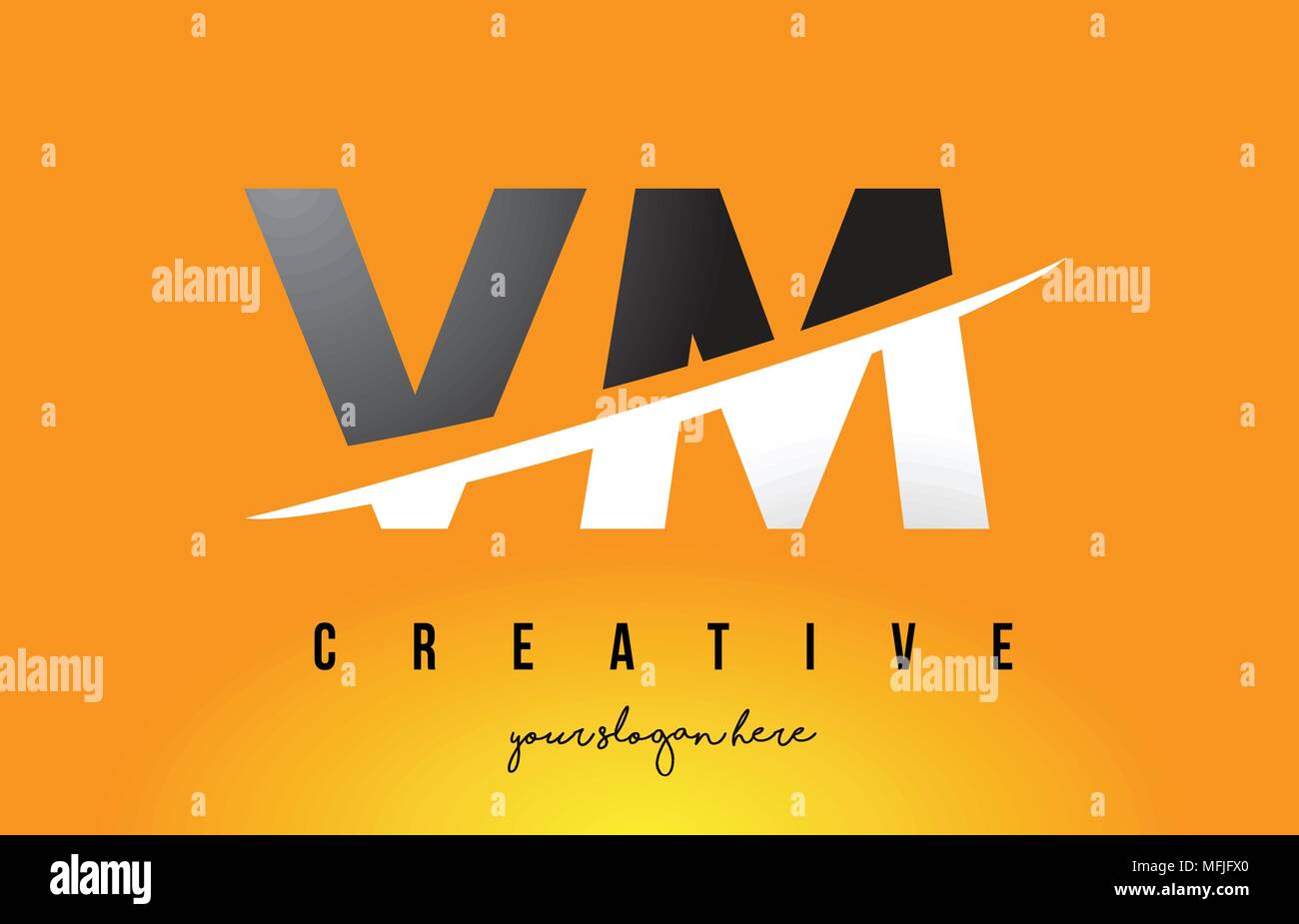 VM V M Letter Modern Logo Design with Swoosh Cutting the Middle Letters ...