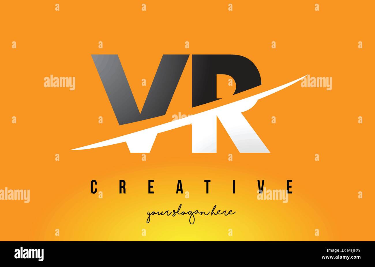 VR V R Letter Modern Logo Design with Swoosh Cutting the Middle Letters ...