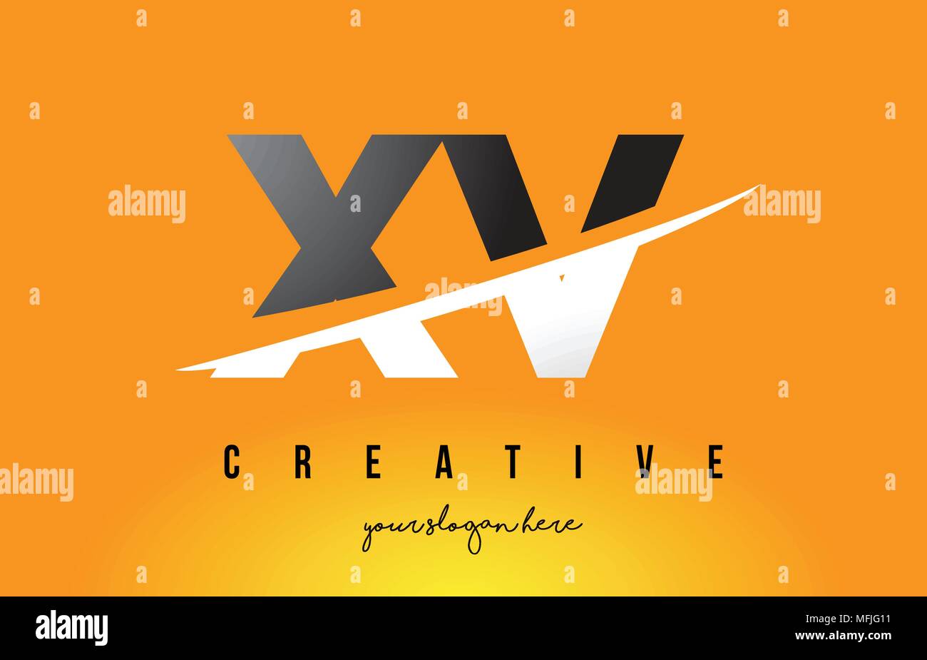 XV X V Letter Modern Logo Design with Swoosh Cutting the Middle Letters ...