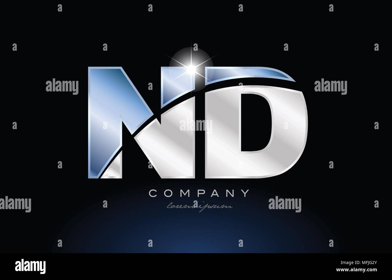 alphabet letter nd n d logo design with metal blue color suitable for a ...