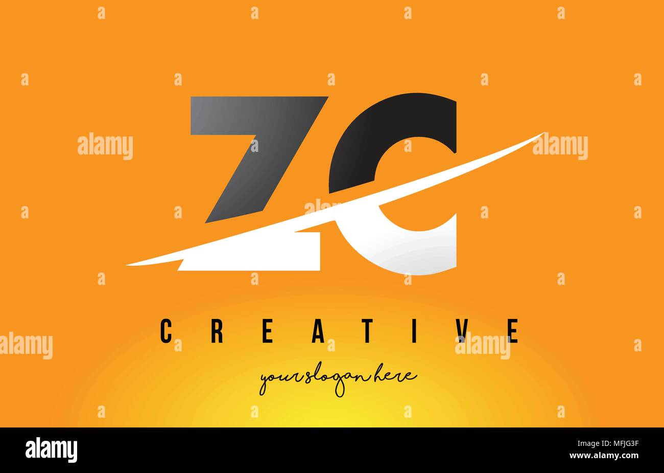 ZC Z C Letter Modern Logo Design with Swoosh Cutting the Middle Letters ...