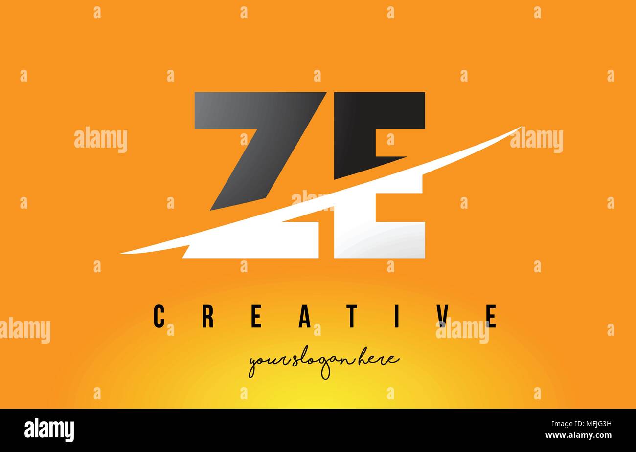 ZE Z E Letter Modern Logo Design with Swoosh Cutting the Middle Letters ...