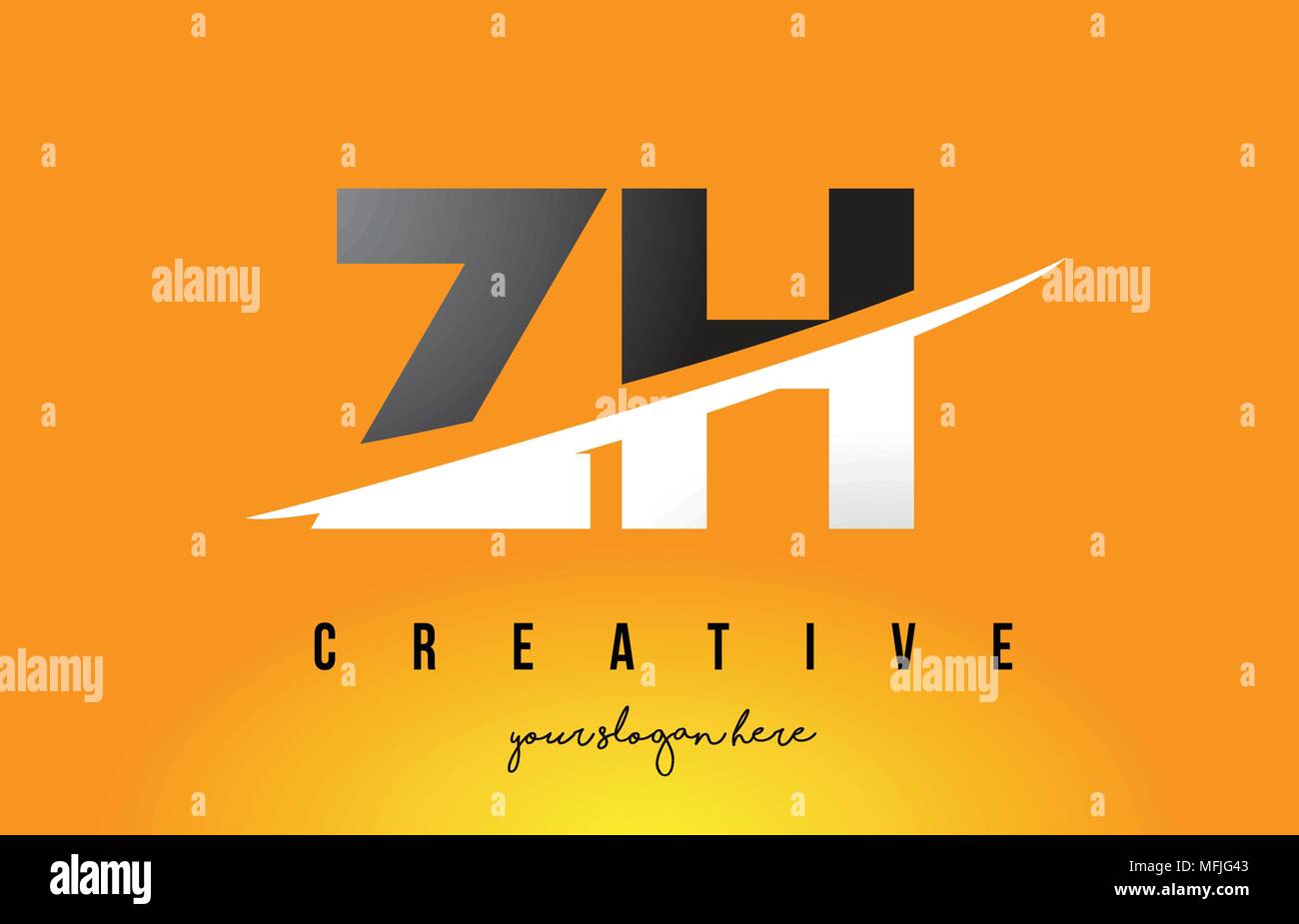 ZH Z H Letter Modern Logo Design with Swoosh Cutting the Middle Letters ...