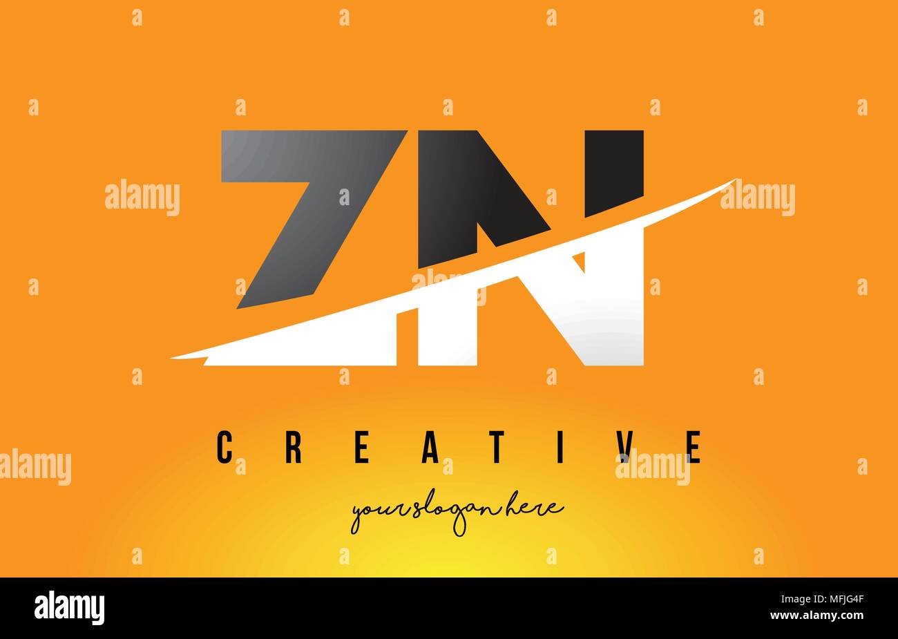 ZN Z N Letter Modern Logo Design with Swoosh Cutting the Middle Letters ...