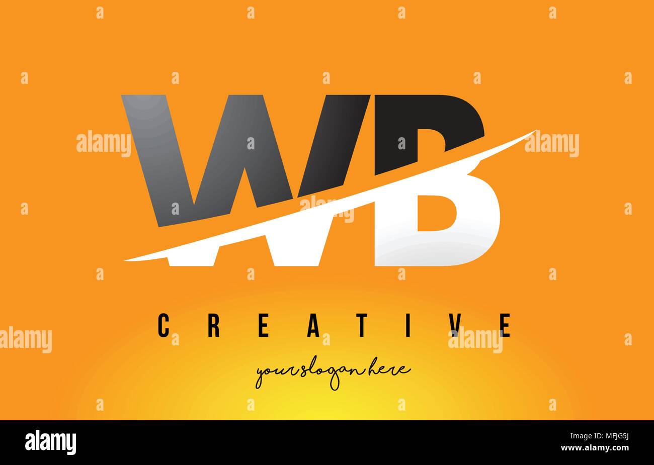 WB W B Letter Modern Logo Design with Swoosh Cutting the Middle Letters ...