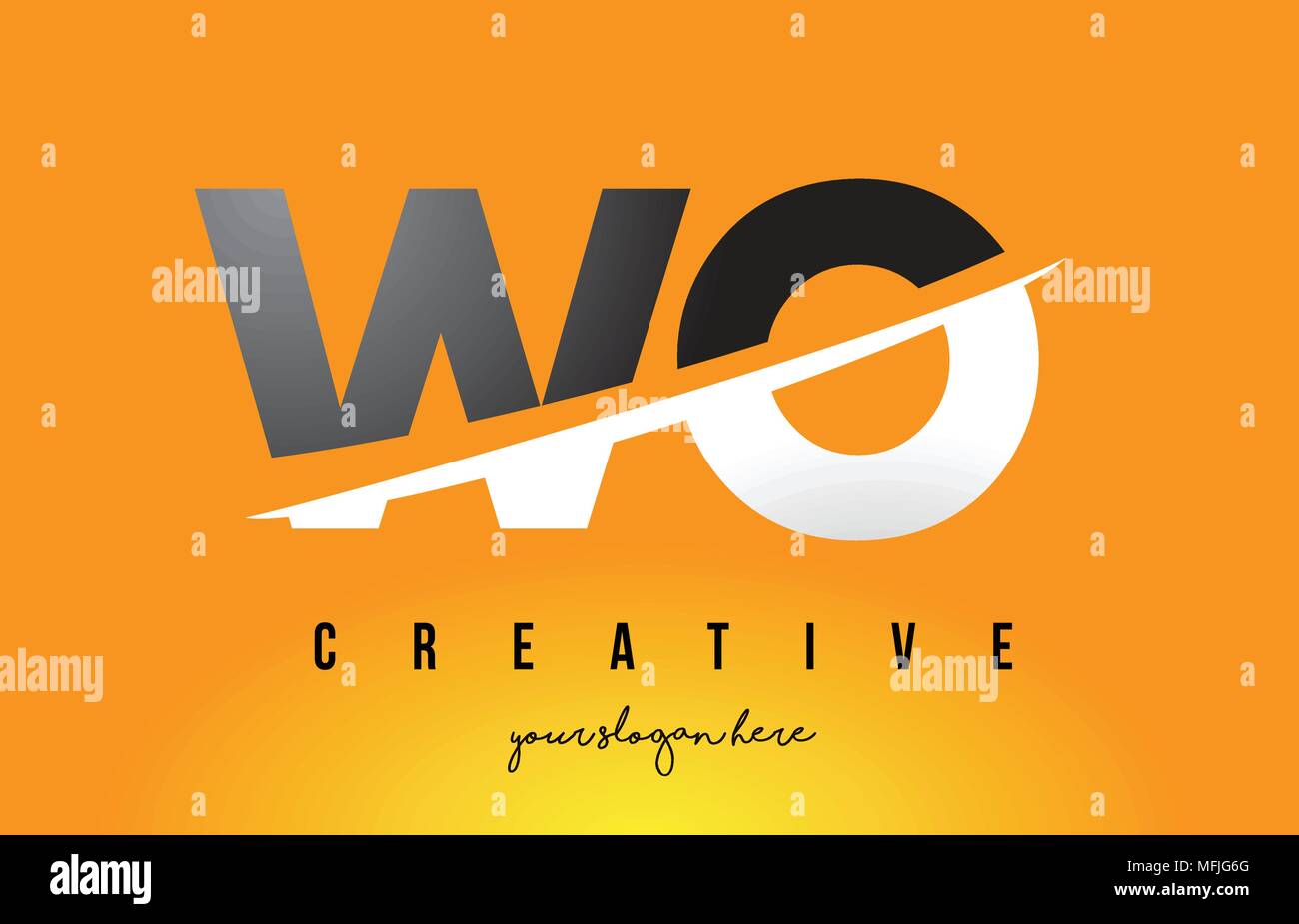 WO W O Letter Modern Logo Design with Swoosh Cutting the Middle Letters ...