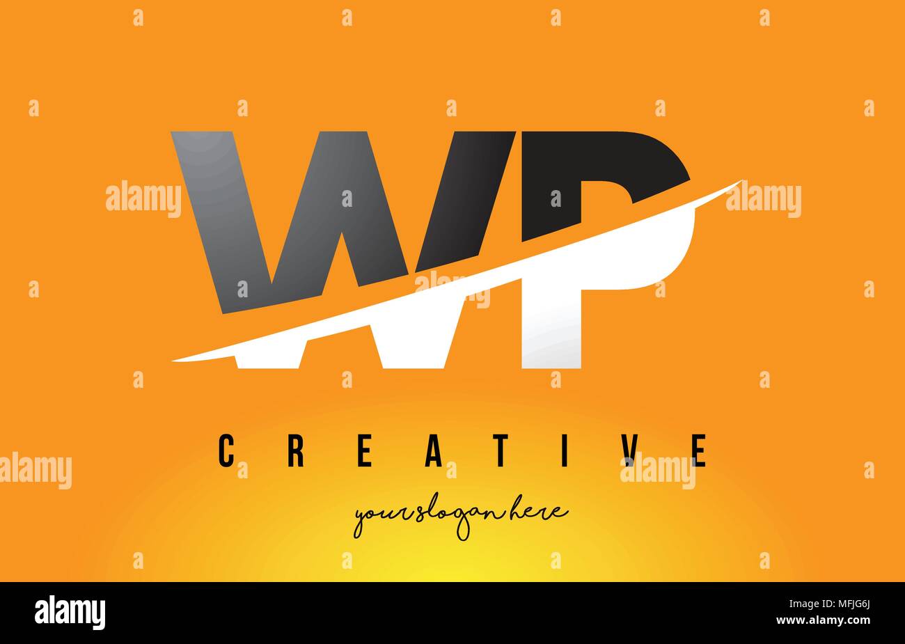 WP W P Letter Modern Logo Design with Swoosh Cutting the Middle Letters ...