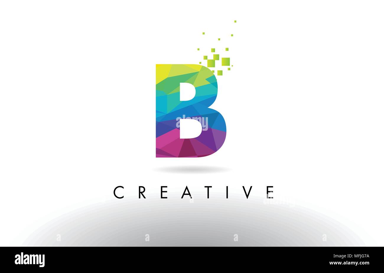 B Colorful Letter Design with Creative Origami Triangles Rainbow Vector ...