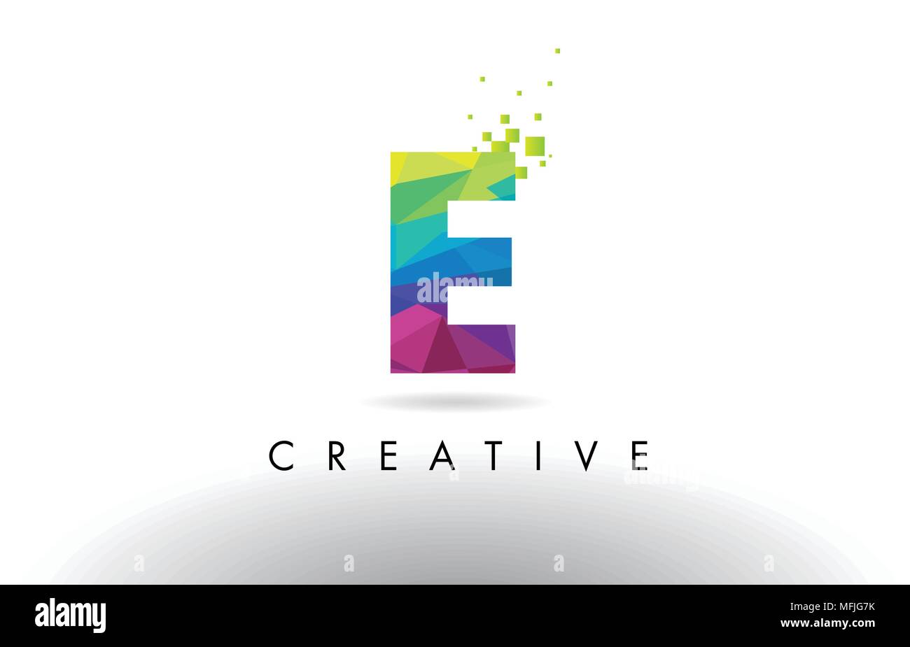E Colorful Letter Design with Creative Origami Triangles Rainbow Vector ...