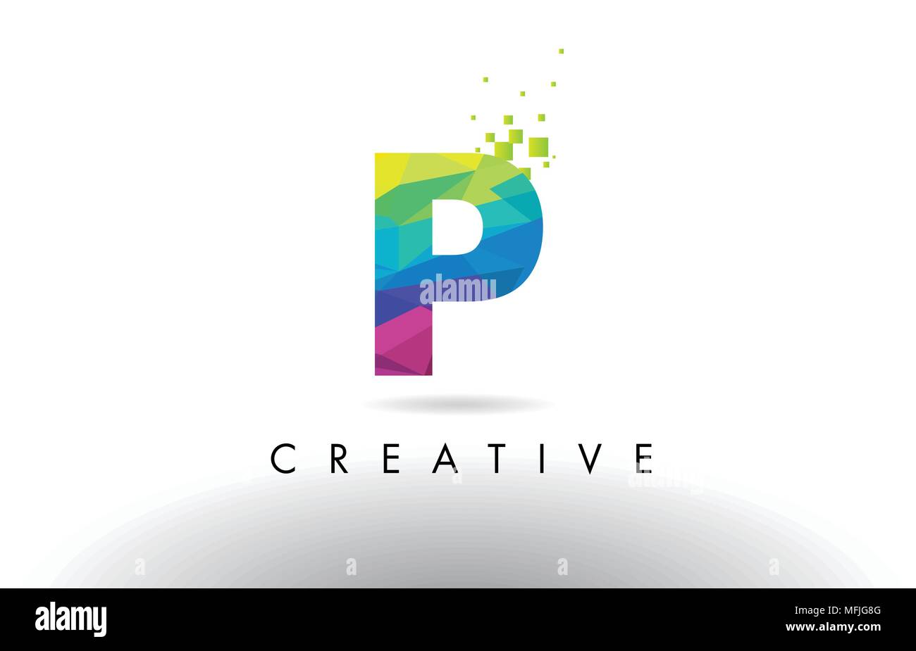 P Colorful Letter Design with Creative Origami Triangles Rainbow Vector ...
