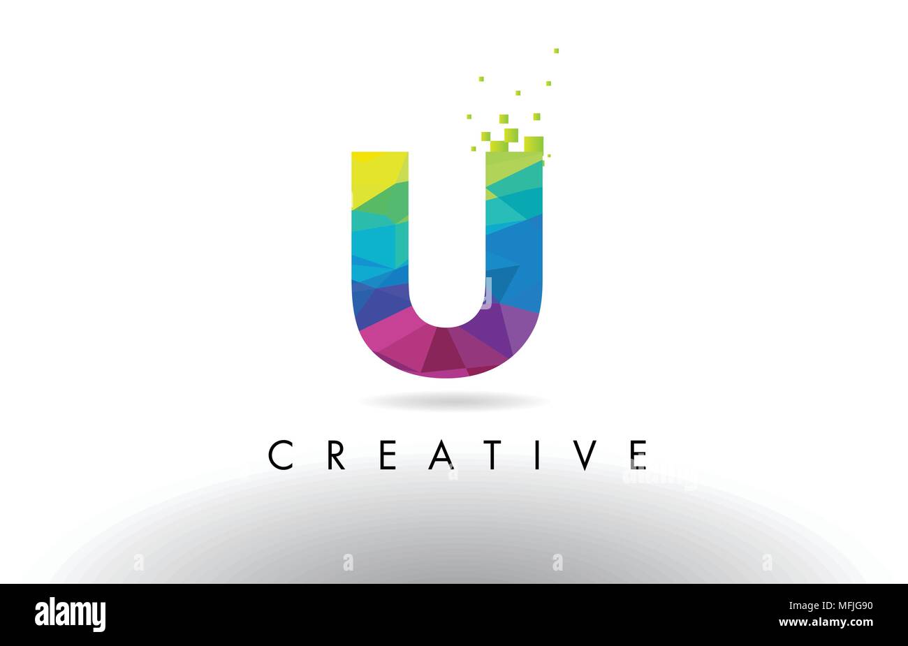 U Colorful Letter Design with Creative Origami Triangles Rainbow Vector ...