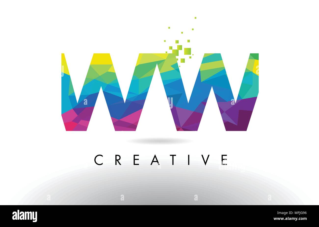 WW W Colorful Letter Design with Creative Origami Triangles Rainbow ...