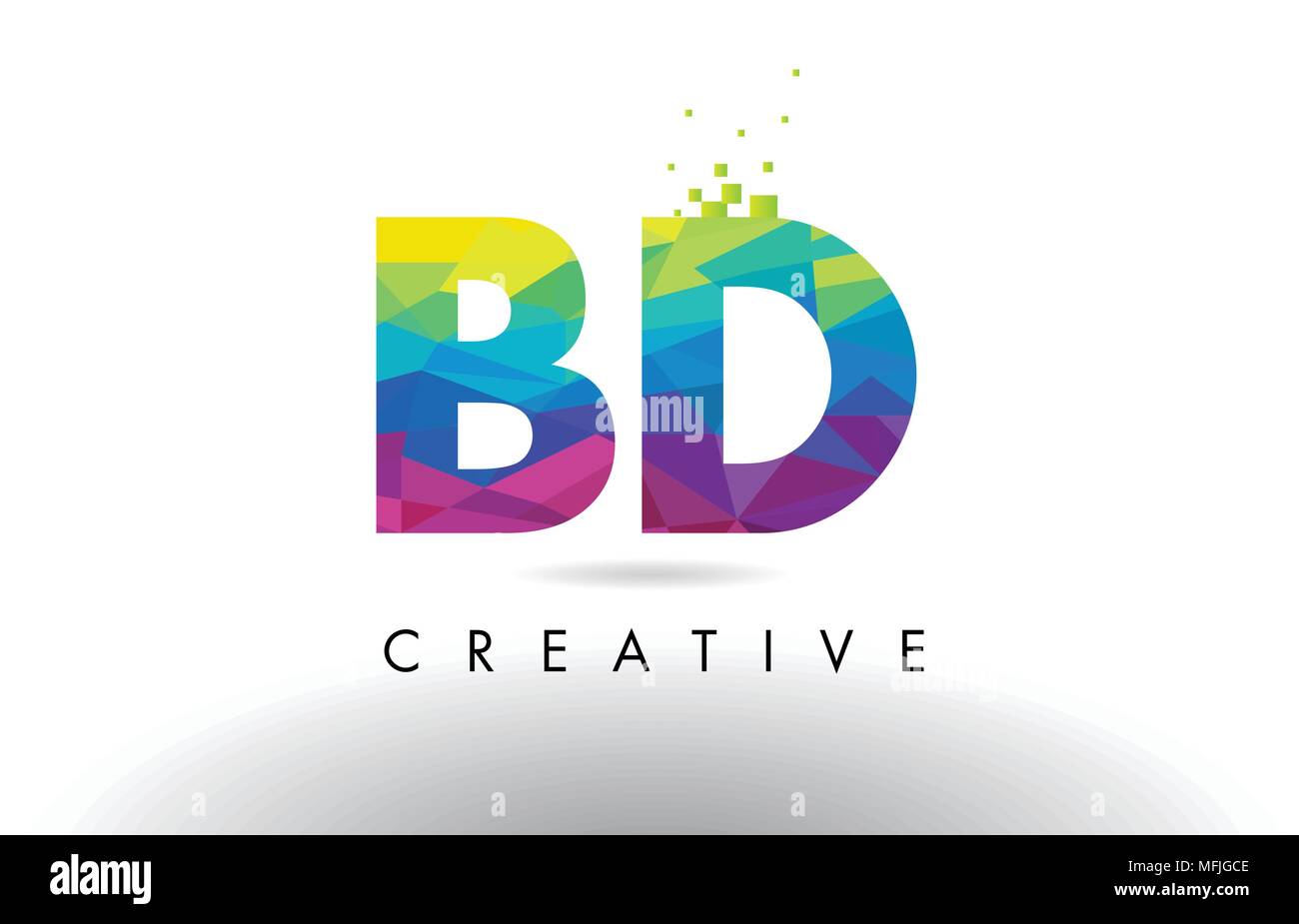 BD B D Colorful Letter Design with Creative Origami Triangles Rainbow ...
