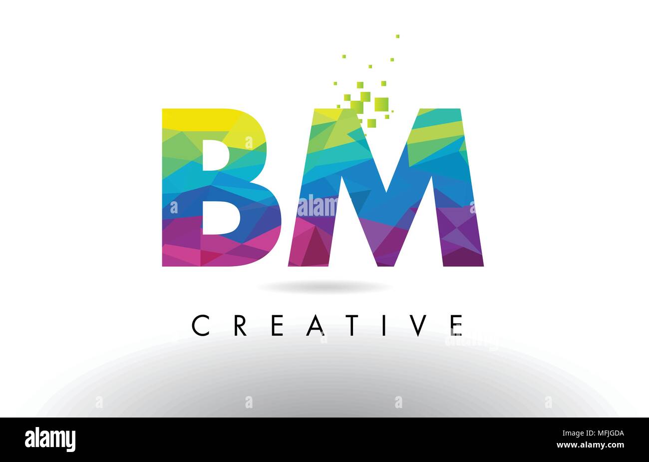 BM B M Colorful Letter Design with Creative Origami Triangles Rainbow ...