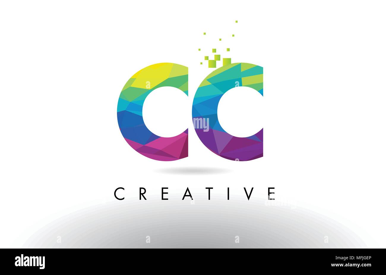 CC C C Colorful Letter Design with Creative Origami Triangles Rainbow ...