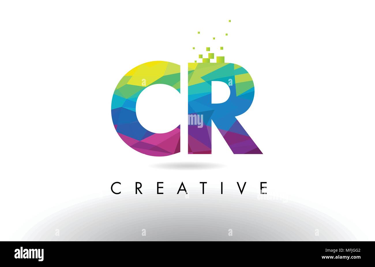 CR C R Colorful Letter Design with Creative Origami Triangles Rainbow ...