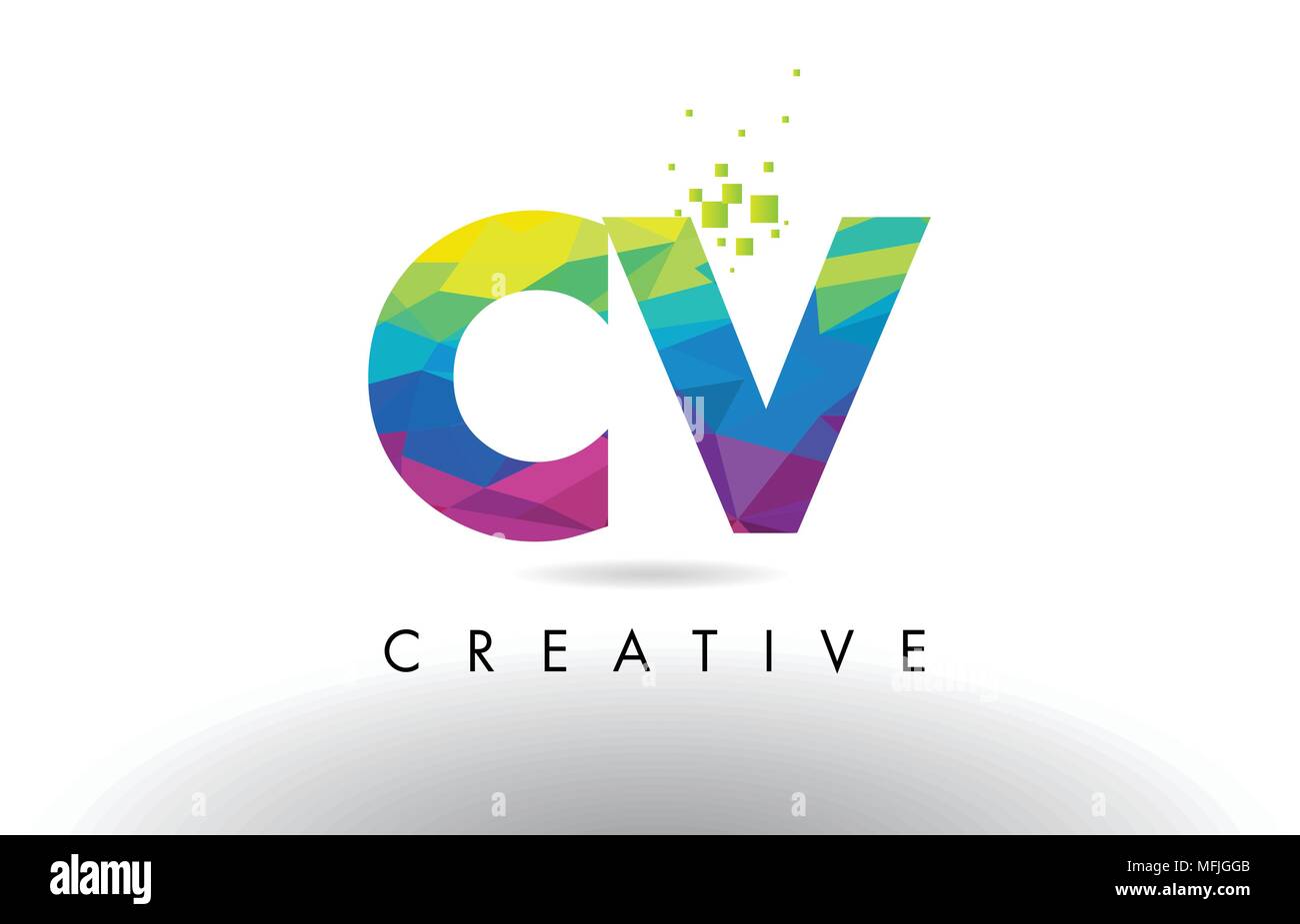 CV C V Colorful Letter Design with Creative Origami Triangles Rainbow ...