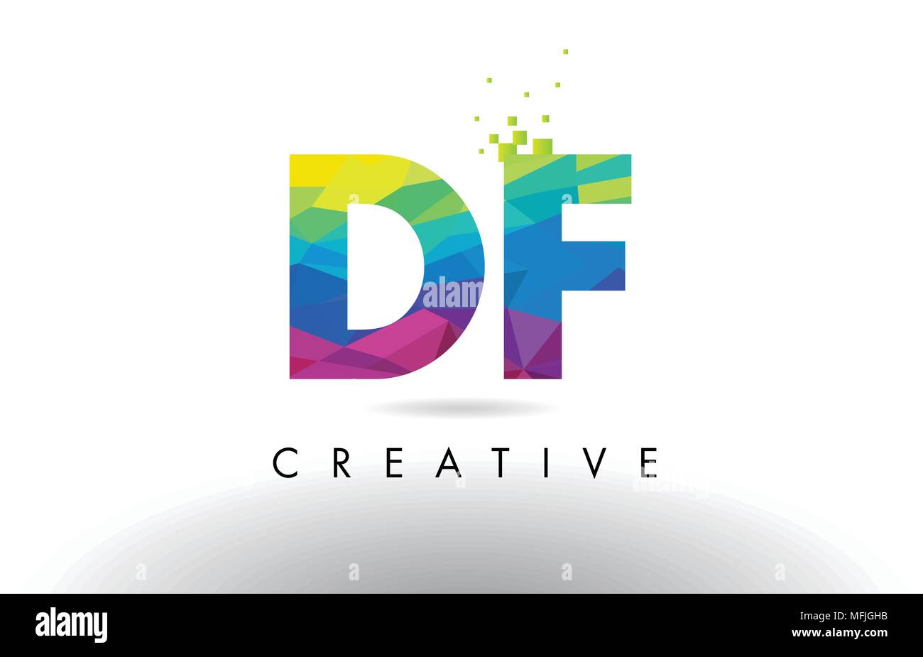 DF D F Colorful Letter Design with Creative Origami Triangles Rainbow ...