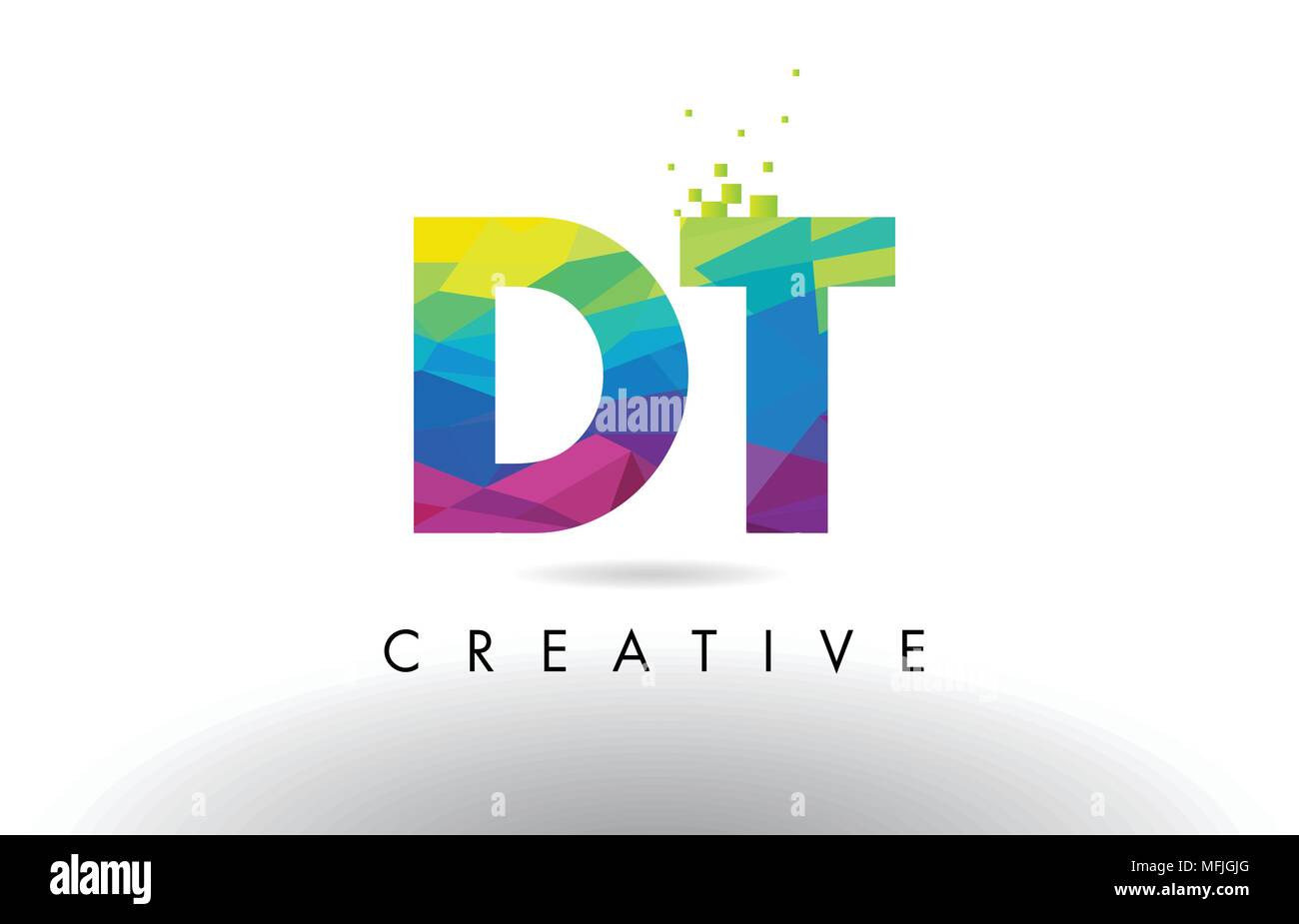 DT D T Colorful Letter Design with Creative Origami Triangles Rainbow ...
