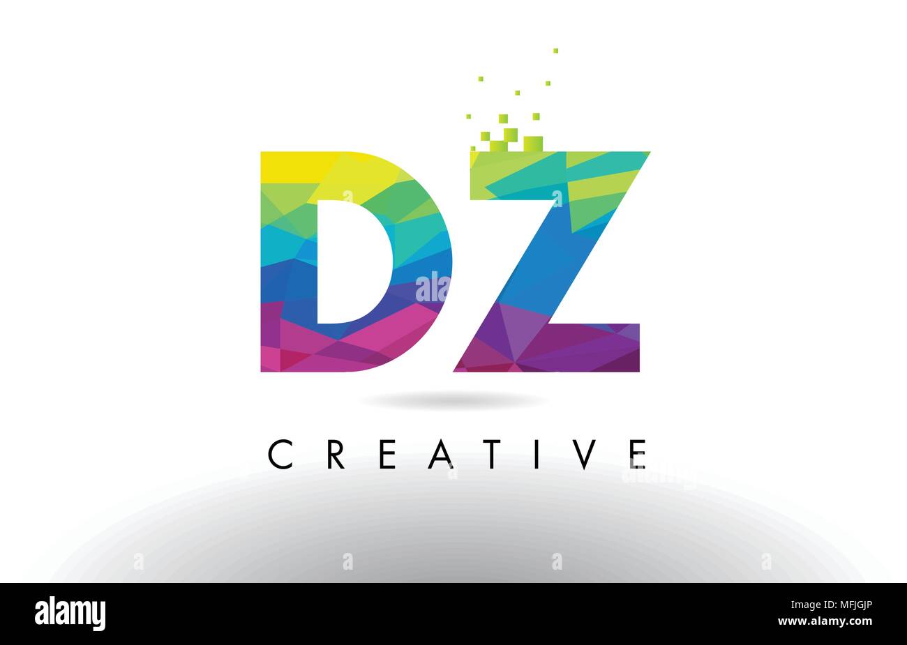 DZ D Z Colorful Letter Design with Creative Origami Triangles Rainbow ...