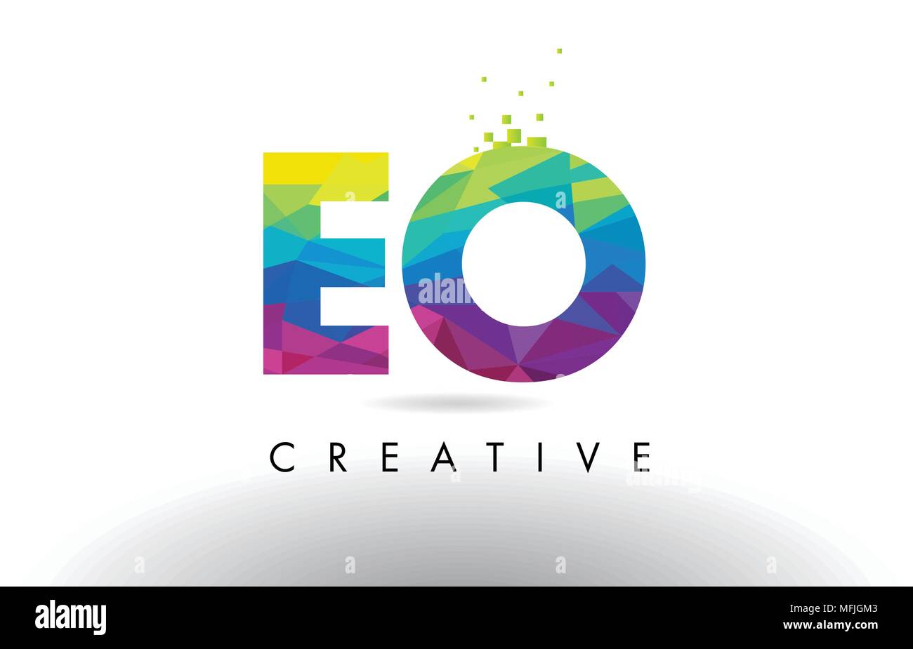 EO E O Colorful Letter Design with Creative Origami Triangles Rainbow ...