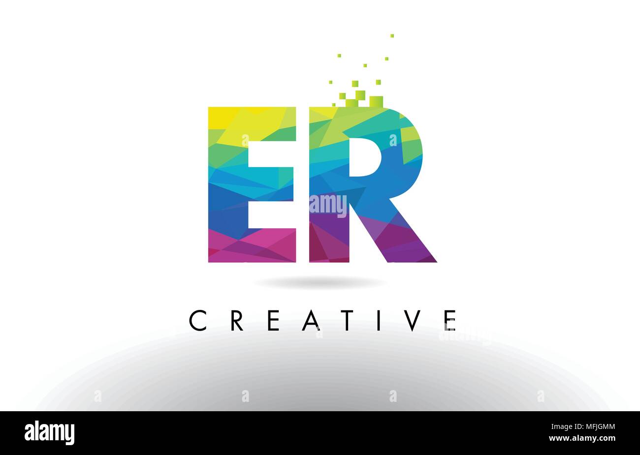 ER E R Colorful Letter Design with Creative Origami Triangles Rainbow ...