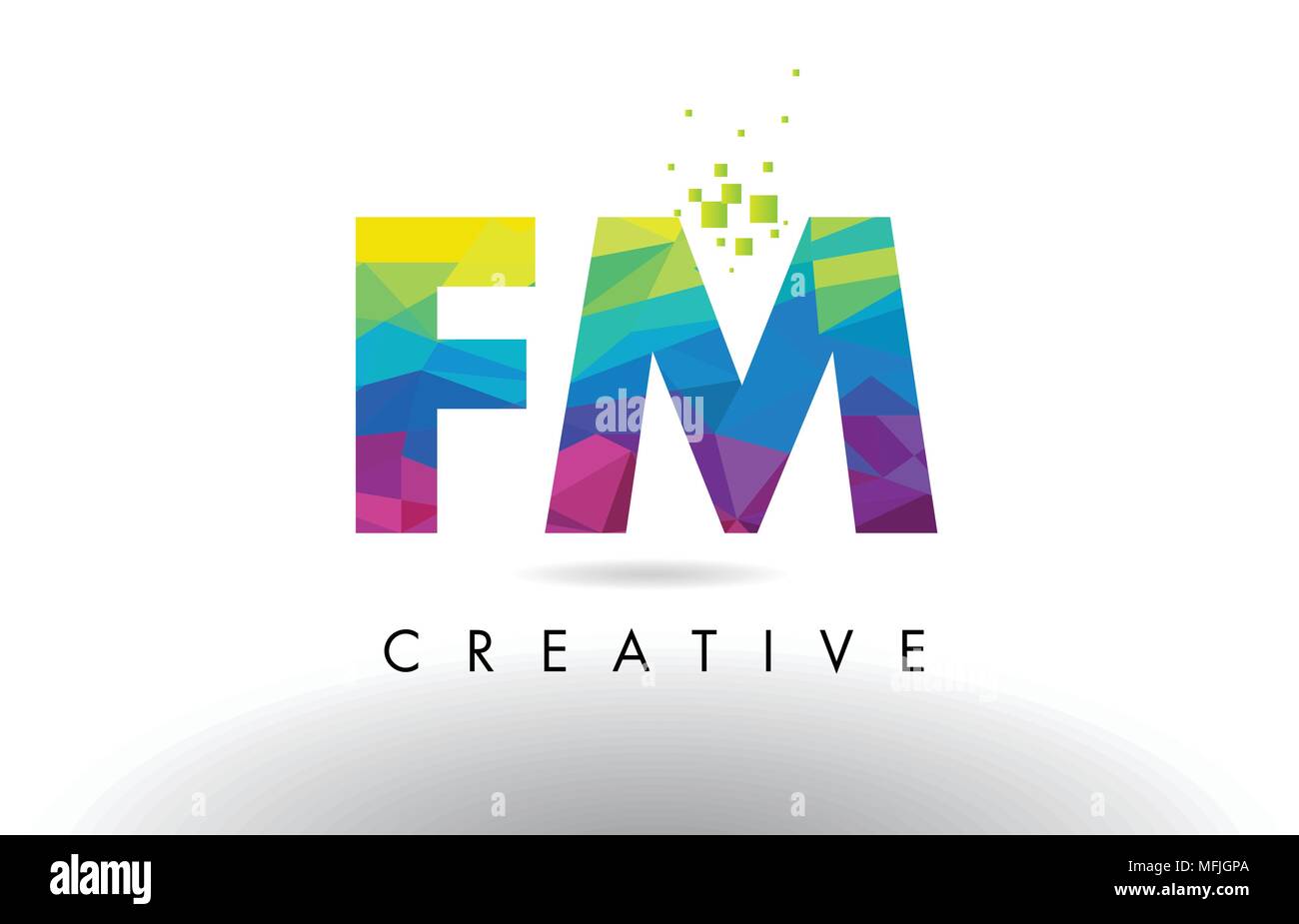 FM F M Colorful Letter Design with Creative Origami Triangles Rainbow ...