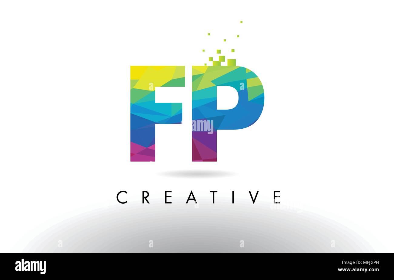 FP F P Colorful Letter Design with Creative Origami Triangles Rainbow ...