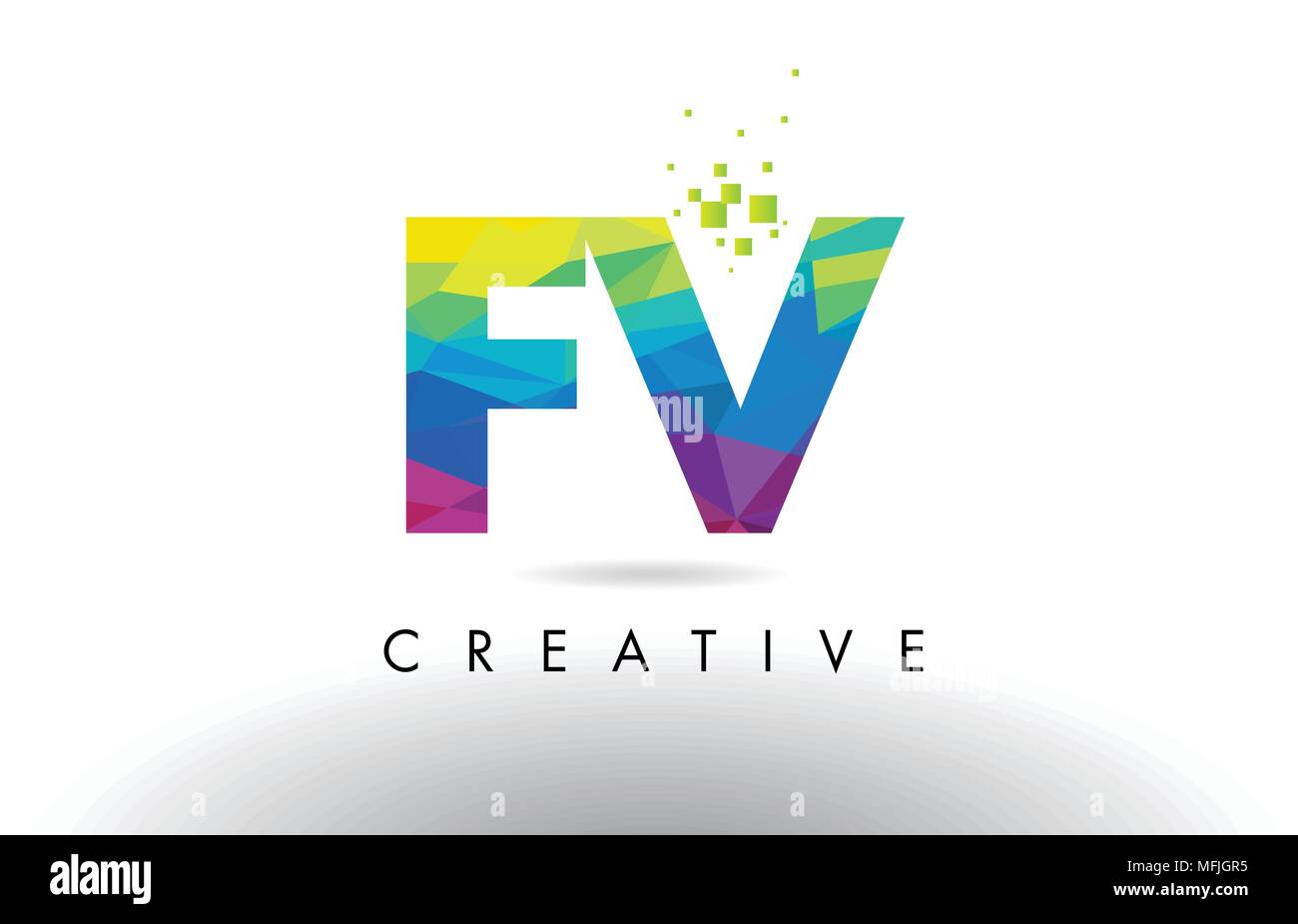 FV F V Colorful Letter Design with Creative Origami Triangles Rainbow ...