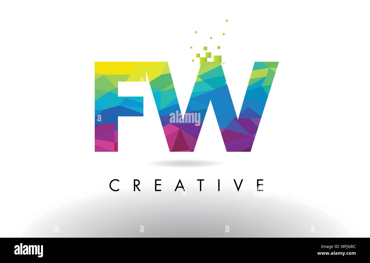 FW F W Colorful Letter Design with Creative Origami Triangles Rainbow ...