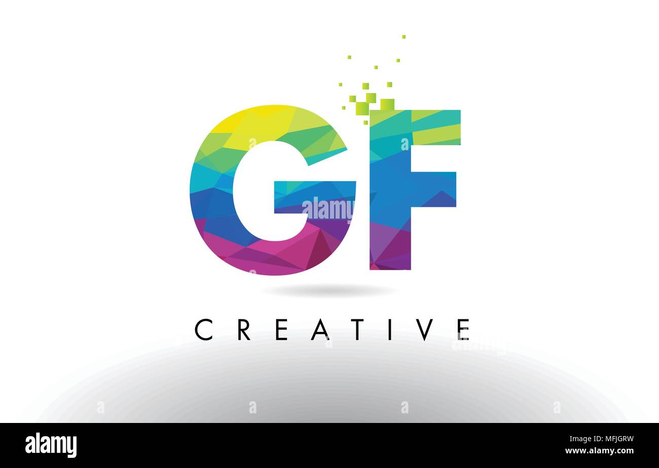 GF G F Colorful Letter Design with Creative Origami Triangles Rainbow ...