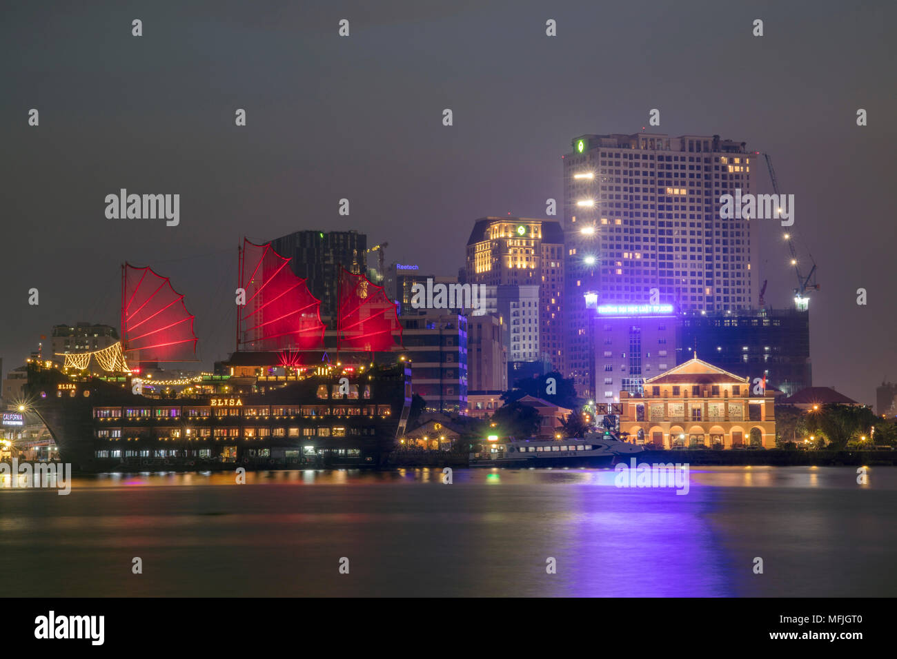 The view of the port area and the Saigon River in Ho Chi Minh City ...