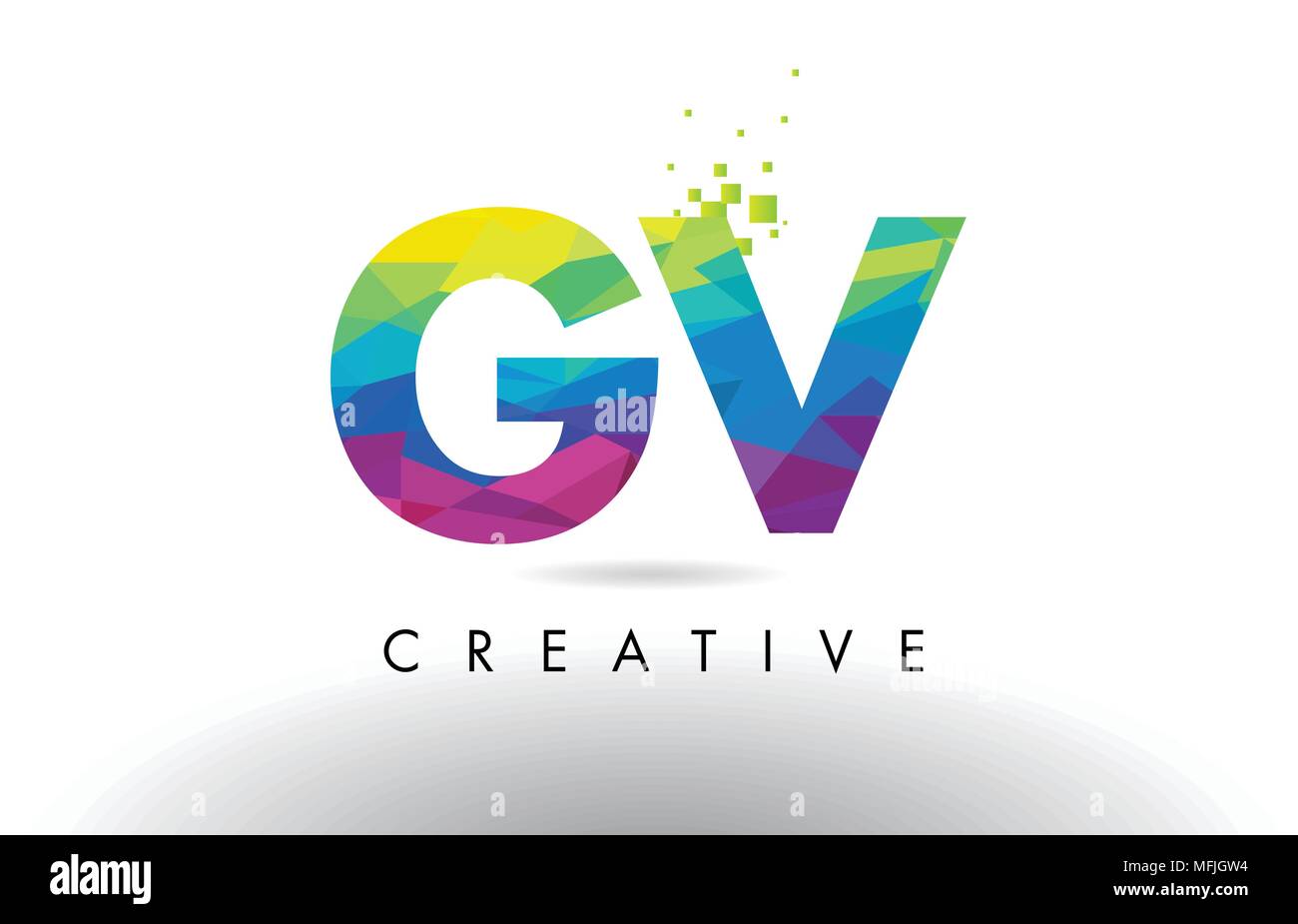 GV G V Colorful Letter Design with Creative Origami Triangles Rainbow ...