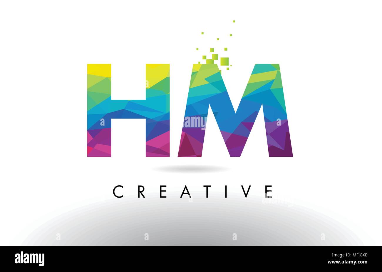 HM H M Colorful Letter Design with Creative Origami Triangles Rainbow ...