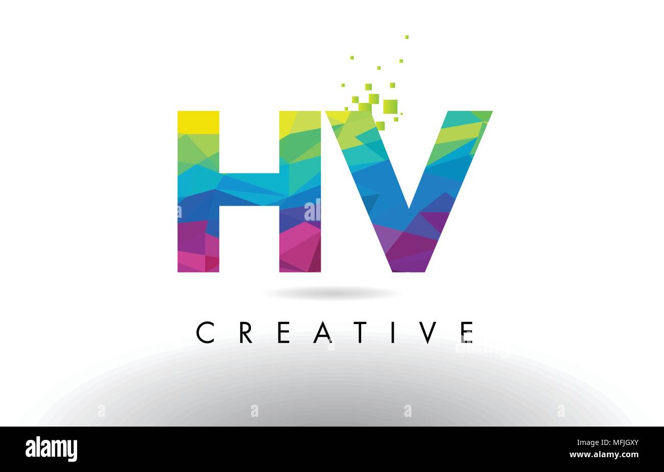HV H V Colorful Letter Design with Creative Origami Triangles Rainbow ...