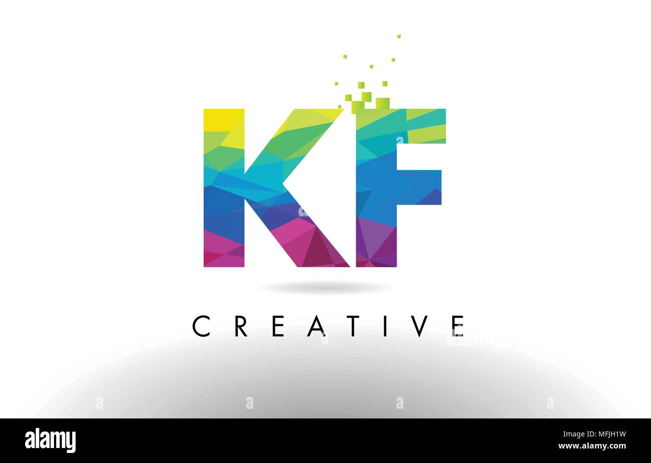 KF K F Colorful Letter Design with Creative Origami Triangles Rainbow ...