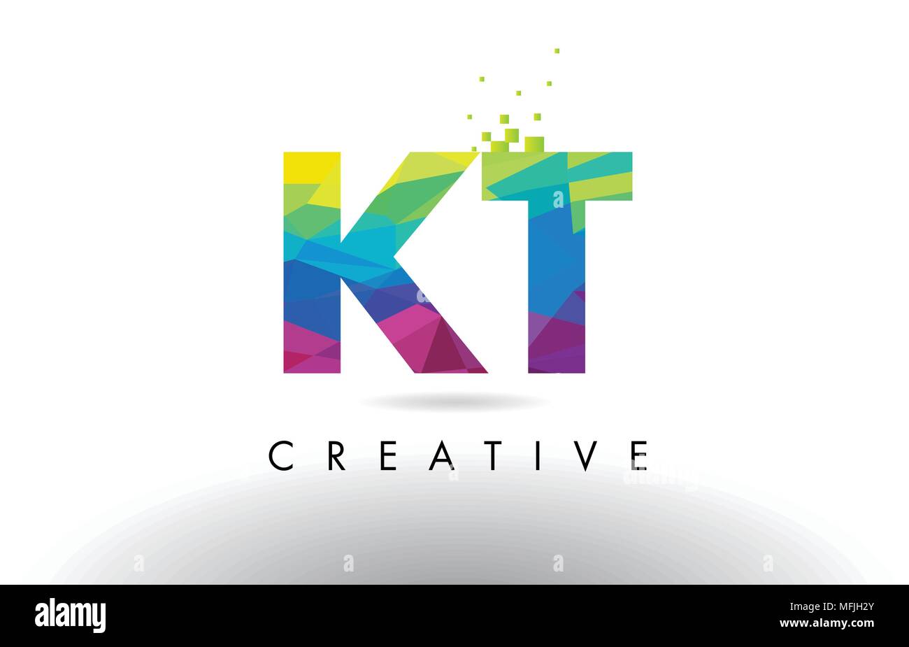 KT K T Colorful Letter Design with Creative Origami Triangles Rainbow ...