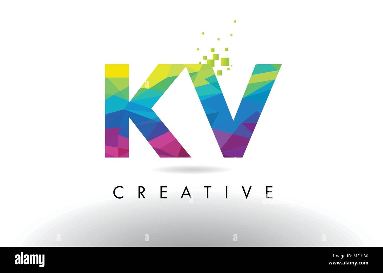 KV K V Colorful Letter Design with Creative Origami Triangles Rainbow ...