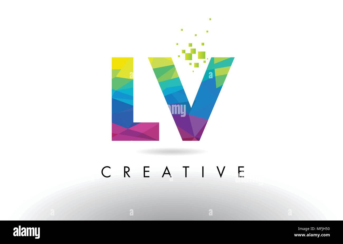 LV L V Colorful Letter Design with Creative Origami Triangles Rainbow ...