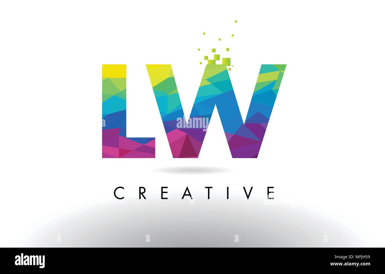 LW L W Colorful Letter Design with Creative Origami Triangles Rainbow ...