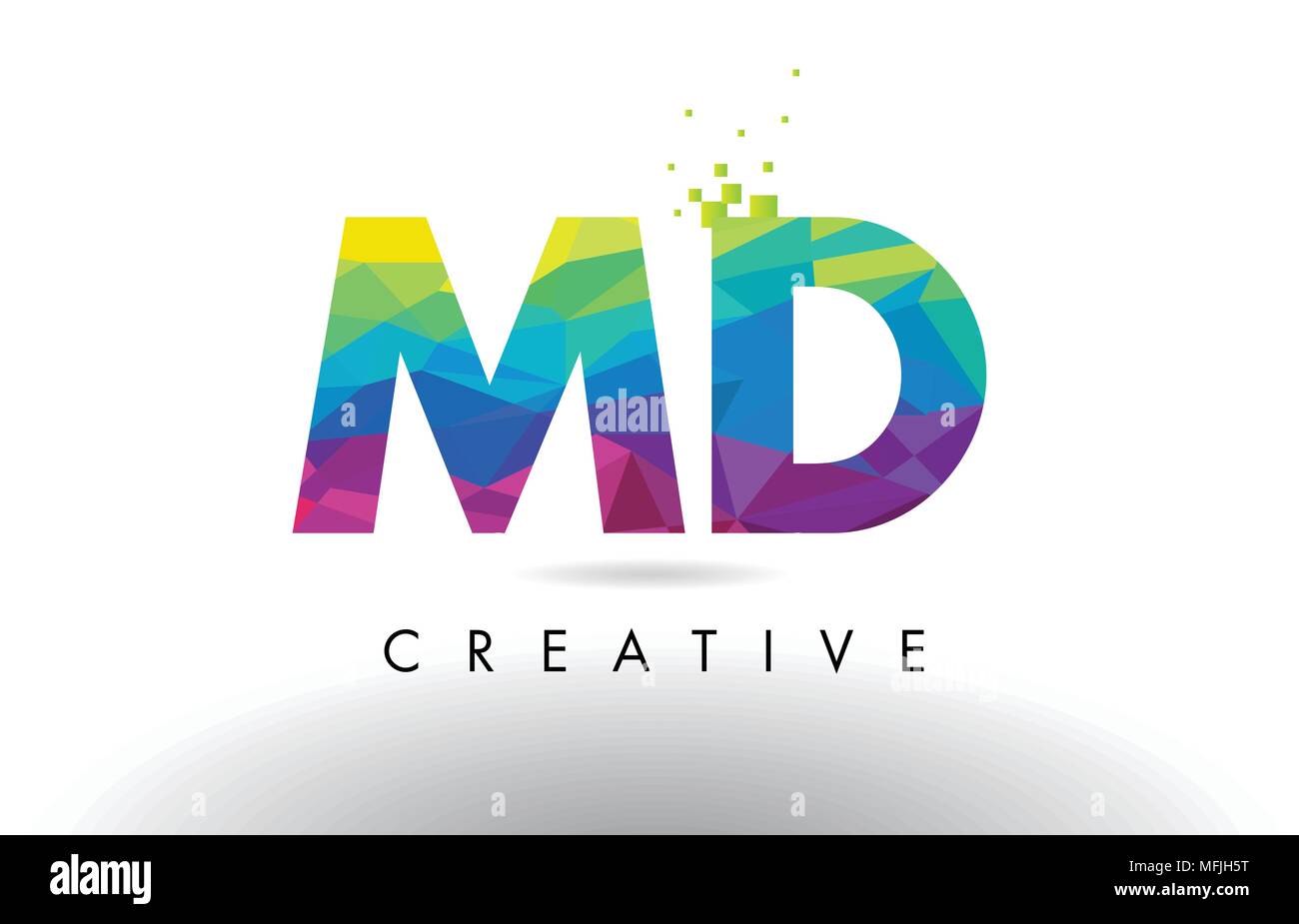 MD M D Colorful Letter Design with Creative Origami Triangles Rainbow ...