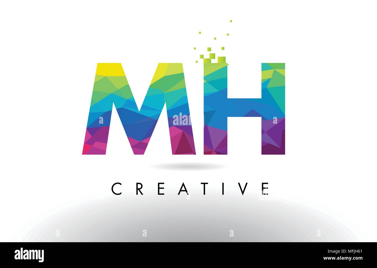 MH M H Colorful Letter Design with Creative Origami Triangles Rainbow ...