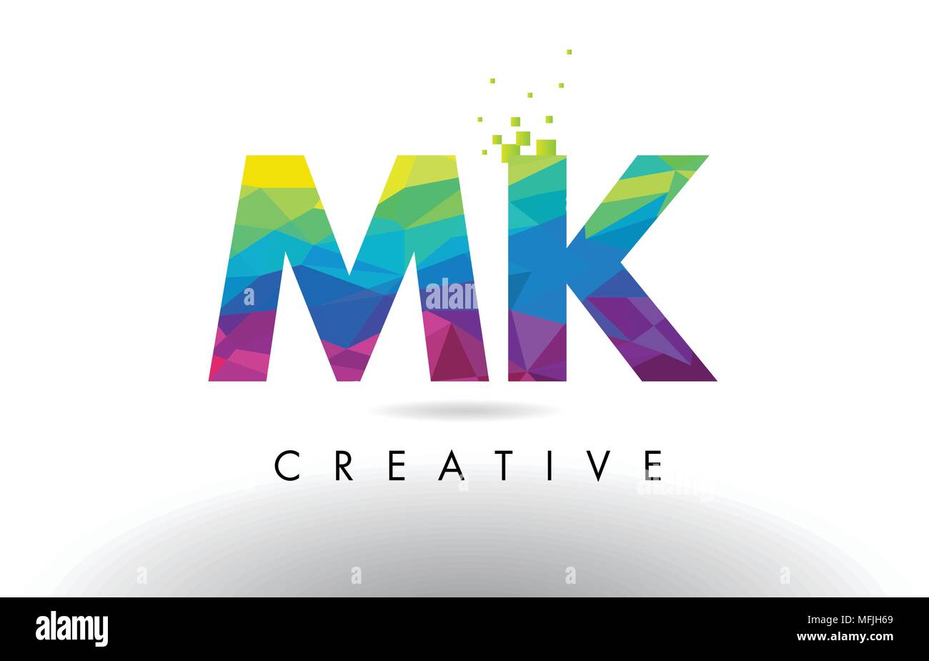 MK M K Colorful Letter Design with Creative Origami Triangles Rainbow ...